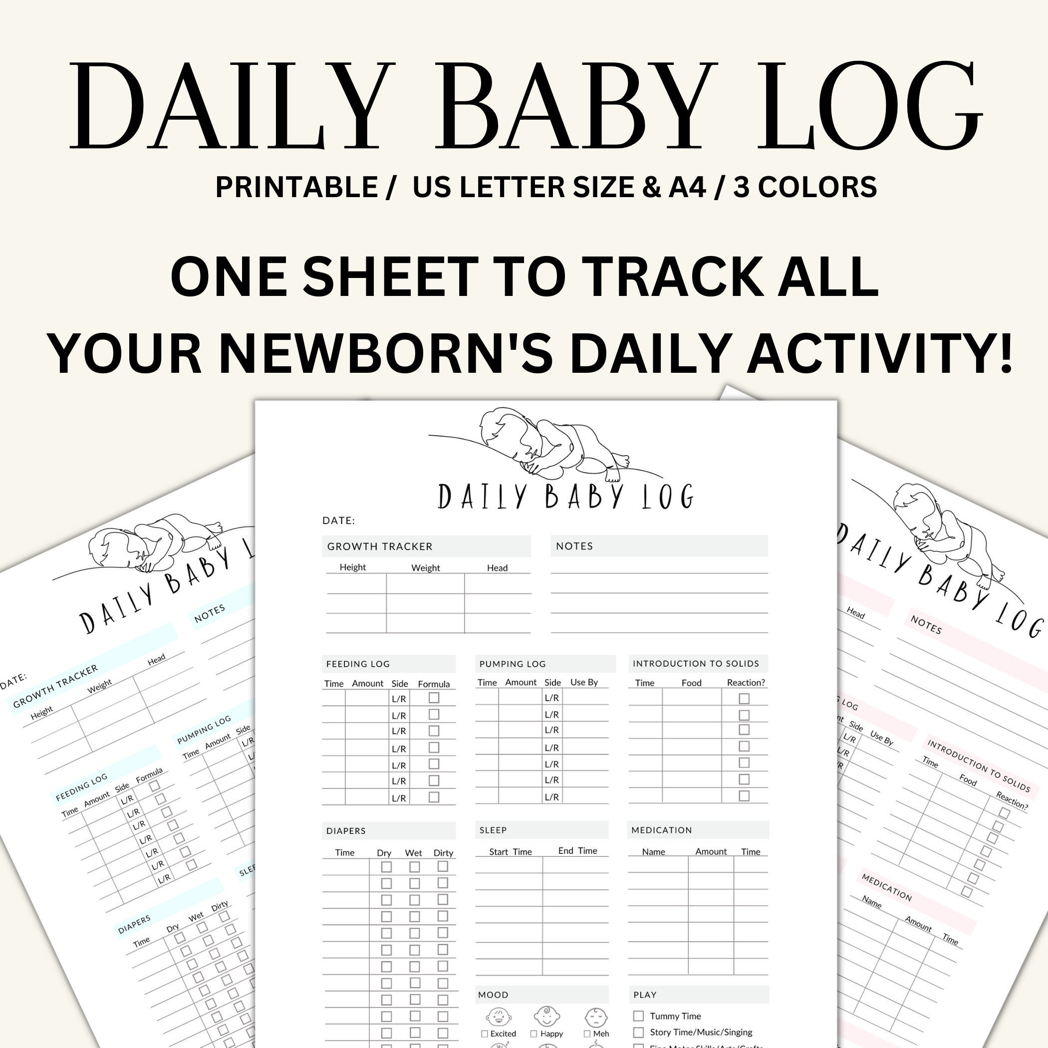 Daily Baby Log, Daily Newborn Tracker, Newborn Nanny Log, Day Care ...