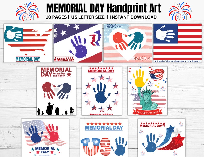 Memorial Day Handprint Activity, Memorial Day Printable, Happy Memorial ...
