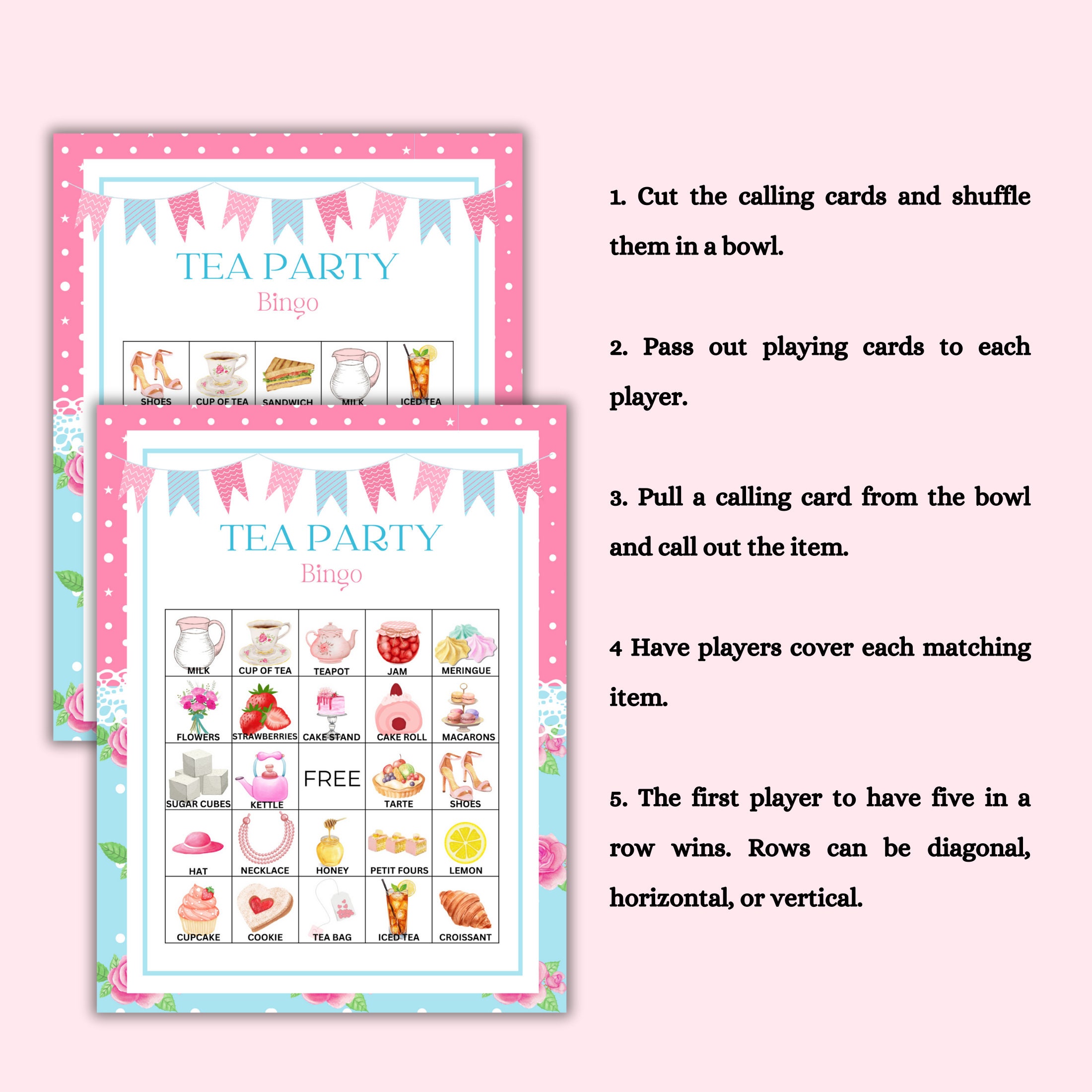 30 UNIQUE Tea Party Bingo Game, Tea Party Birthday, Baby Shower Tea ...