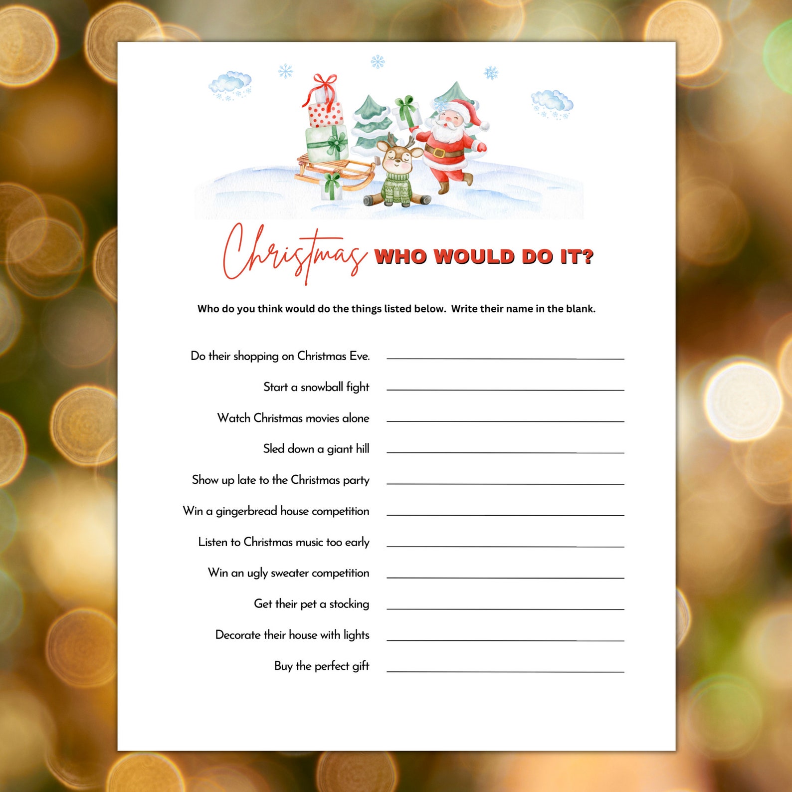 Christmas Who Would Do It Game, Christmas Game Printable, Family ...