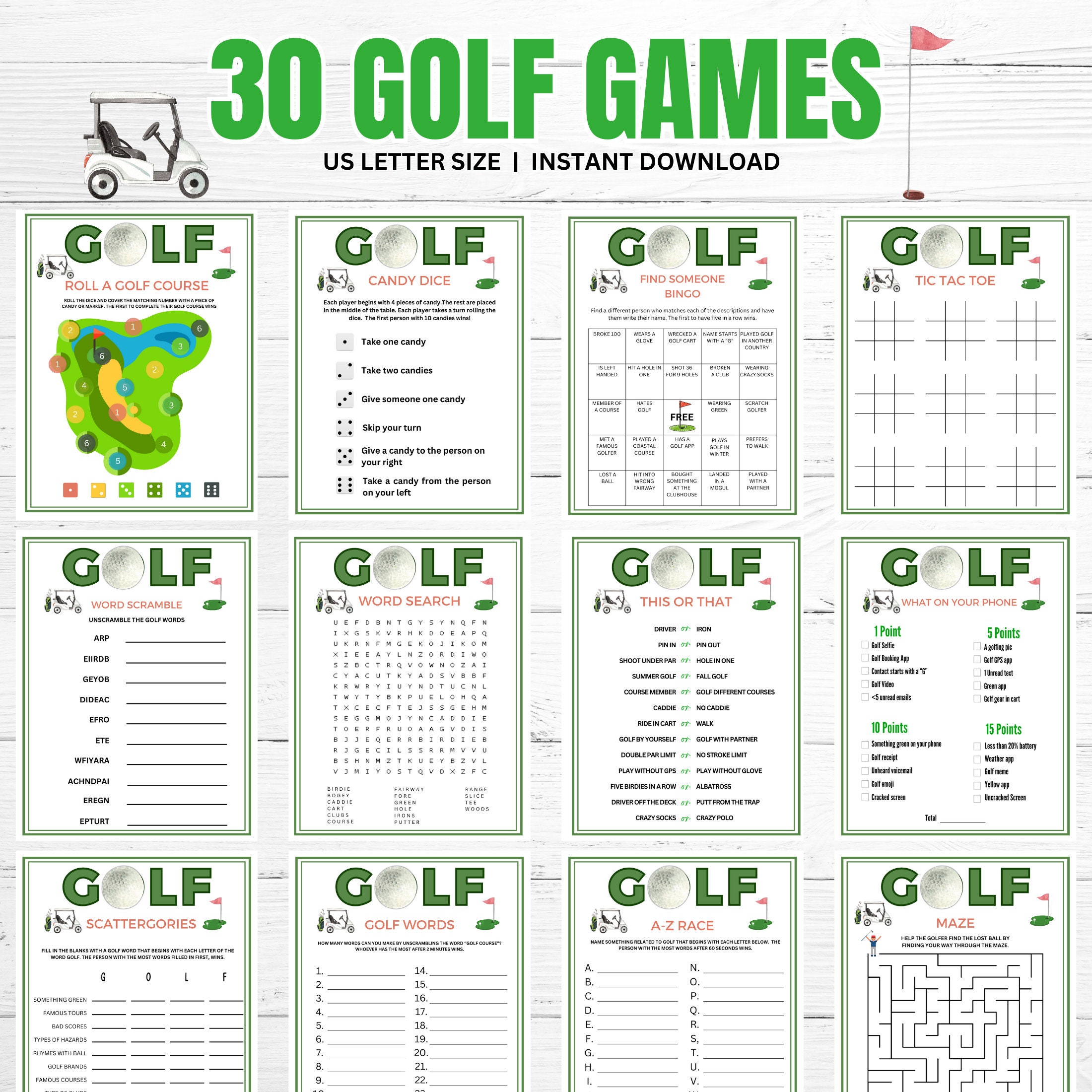 Golf Games Bundle, Golf Watch Party Games, Golf Birthday Party Games ...