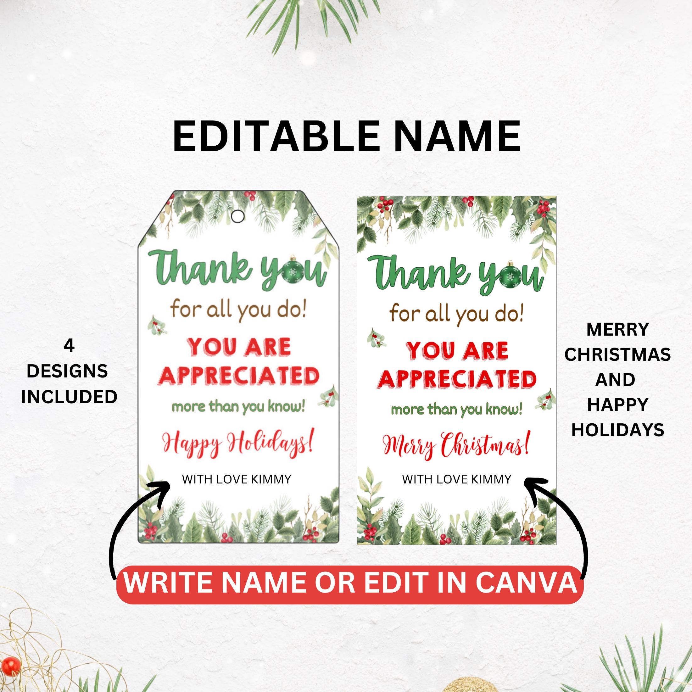 Christmas Thank You Gift Tags, Christmas Gift Tags, Holiday Thank You ...