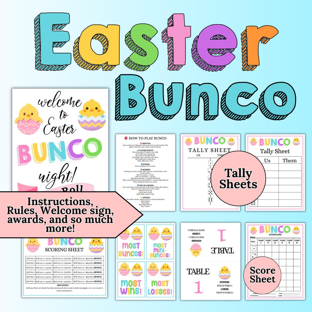 Easter Bunco Party Pack, Game Night Printable Score Cards, Tally Sheets ...