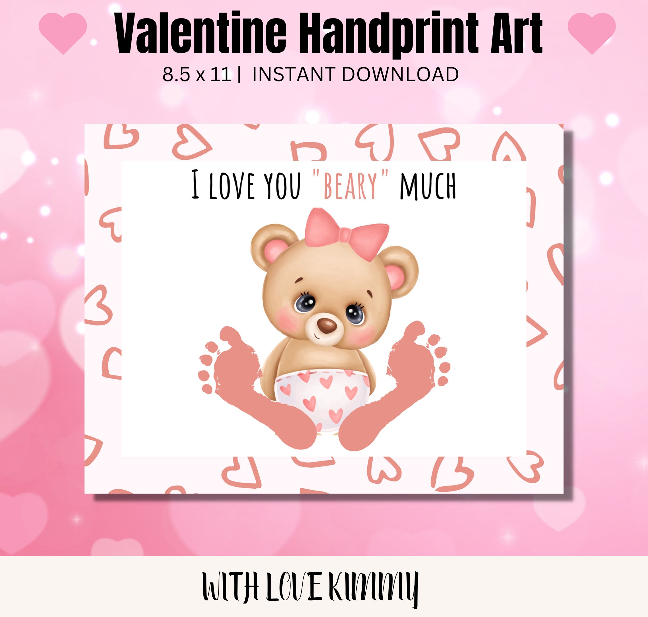 Valentine Handprint Craft ART Printable, Valentine Preschool Art ...