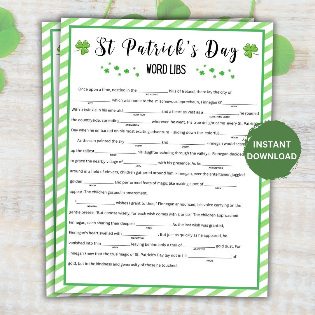 Printable St Patrick's Day Word Libs Game, St Paddy's Day Game Activity ...