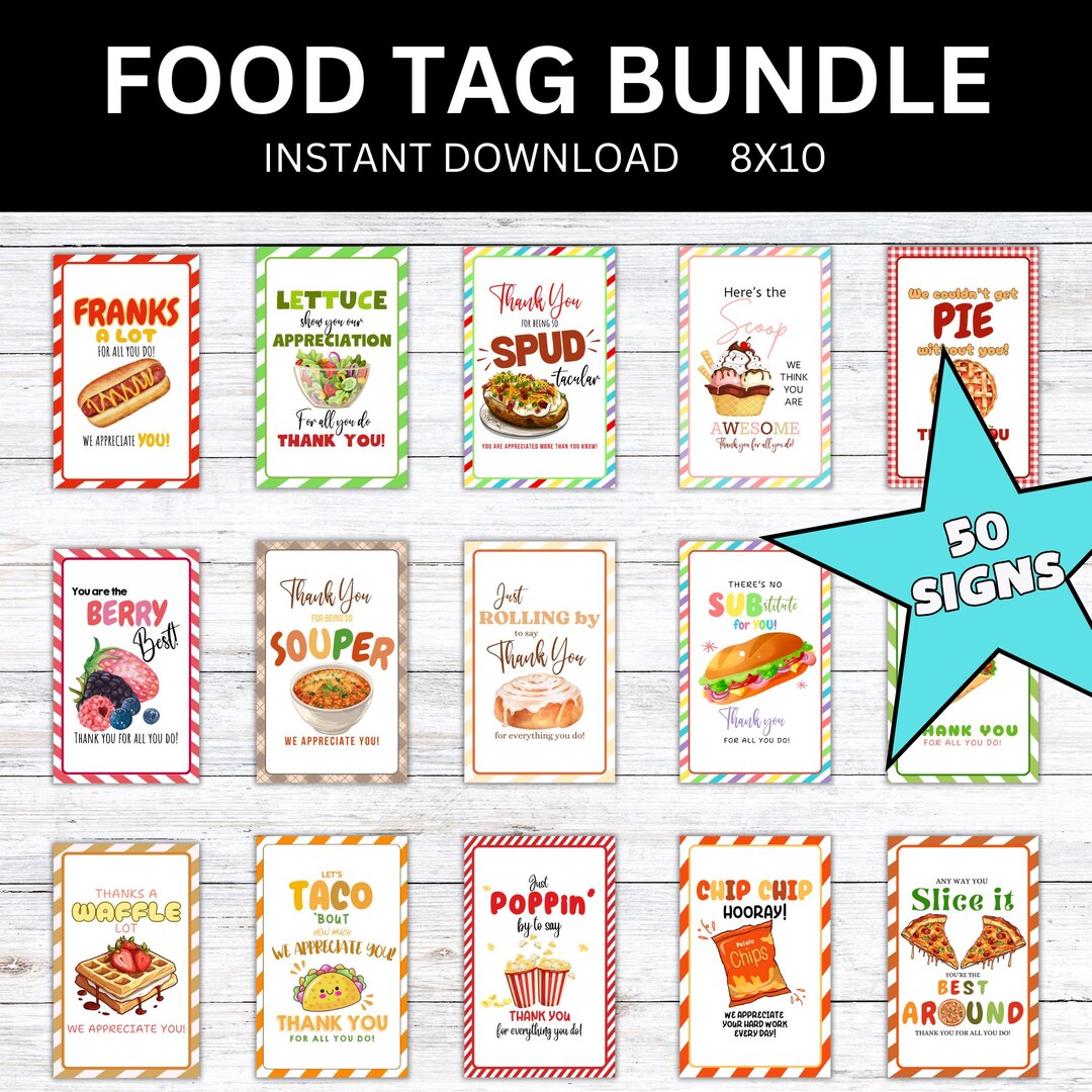 50 Appreciation Food Tags, Staff Teacher Team Employee Appreciation Day ...