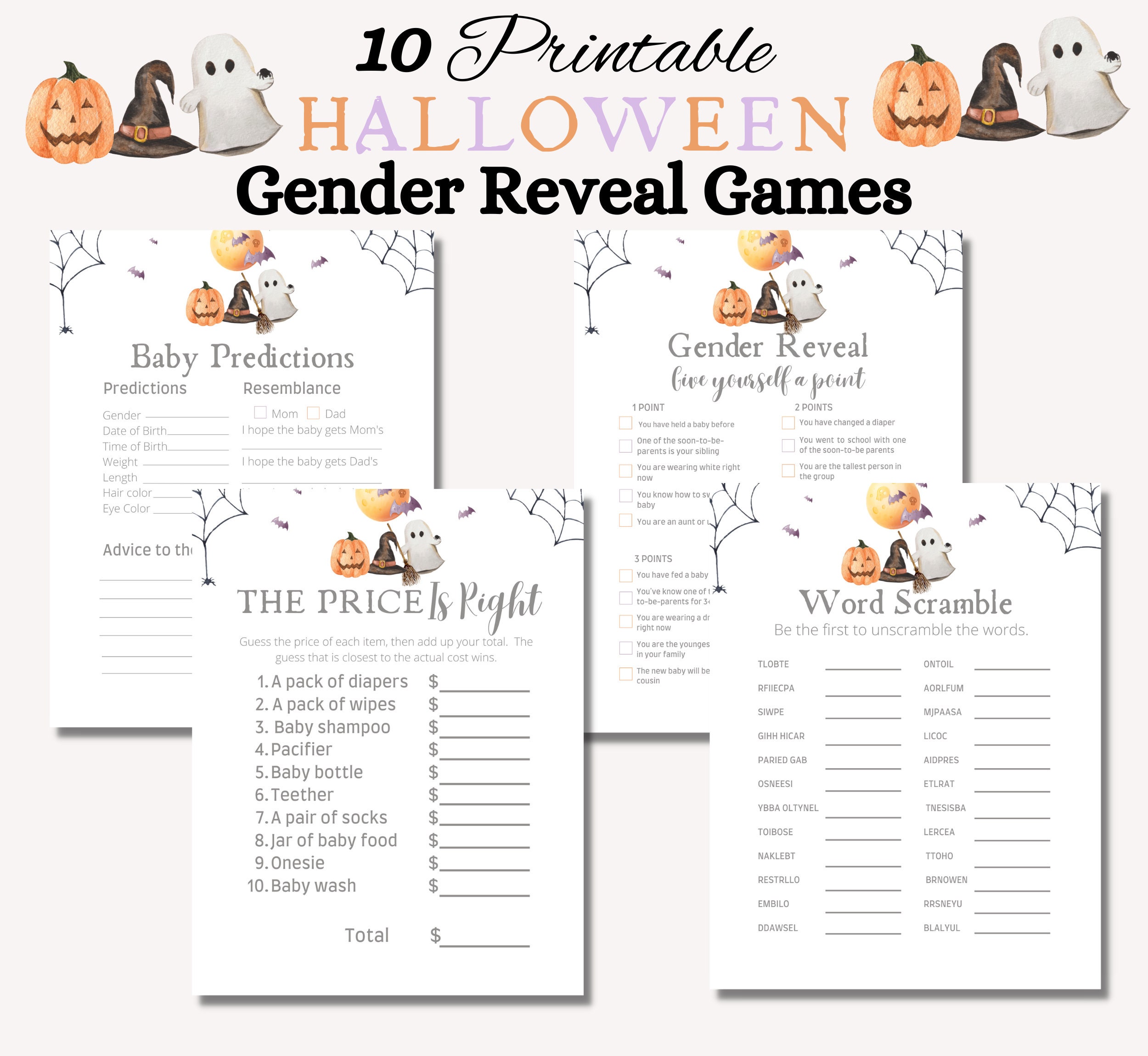 Halloween Gender Reveal Printable Games Bundle Halloween - Etsy