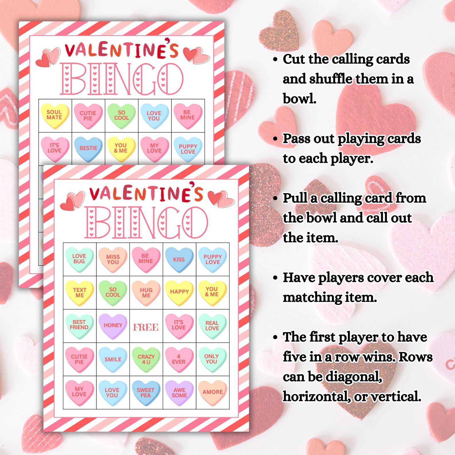 Printable Valentines Heart Bingo Game, Valentine's Games, Classroom ...
