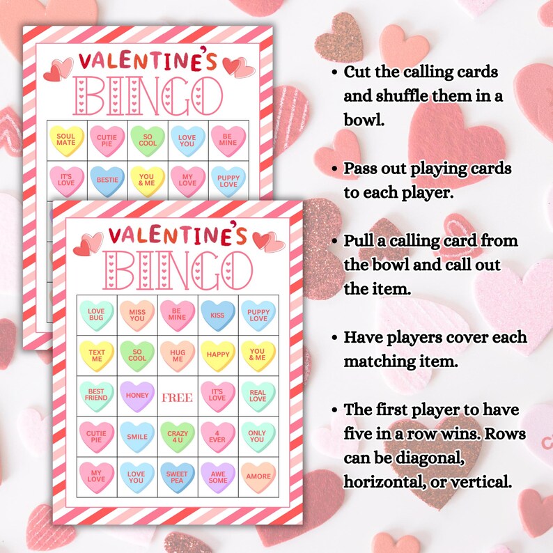 Printable Valentines Heart Bingo Game, Valentine's Games, Classroom ...