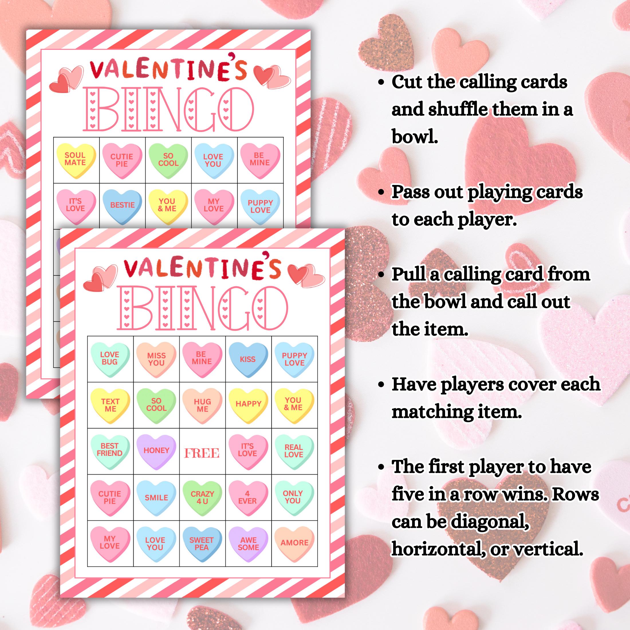 Printable Valentines Heart Bingo Game, Valentine's Games, Classroom ...