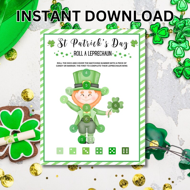 Printable St Patrick's Day Roll a Leprechaun Game, St Paddys Day Game ...