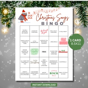 30 Unique Christmas Song Bingo Cards, Adult Kids Christmas Game ...
