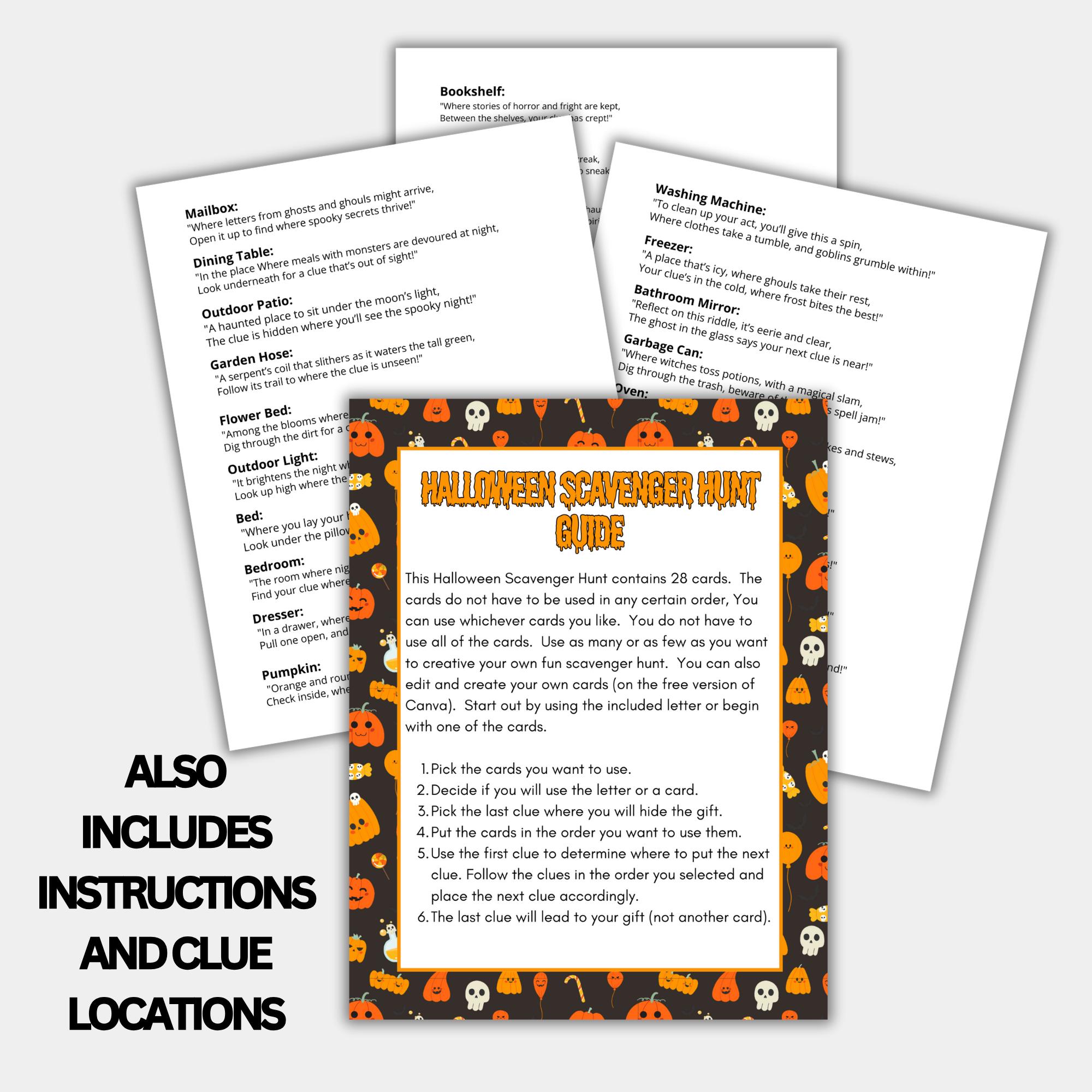 Editable Halloween Scavenger Hunt, Treasure Hunt Clues, Scavenger ...