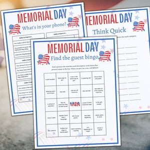Memorial Day Game Bundle, Printable Family Games, Patriotic Party Games ...