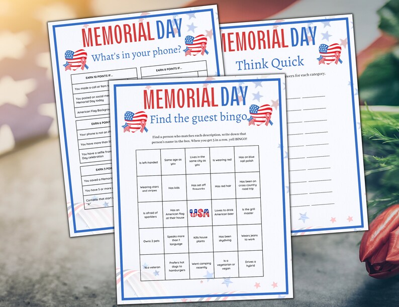 Memorial Day Game Bundle, Printable Family Games, Patriotic Party Games ...