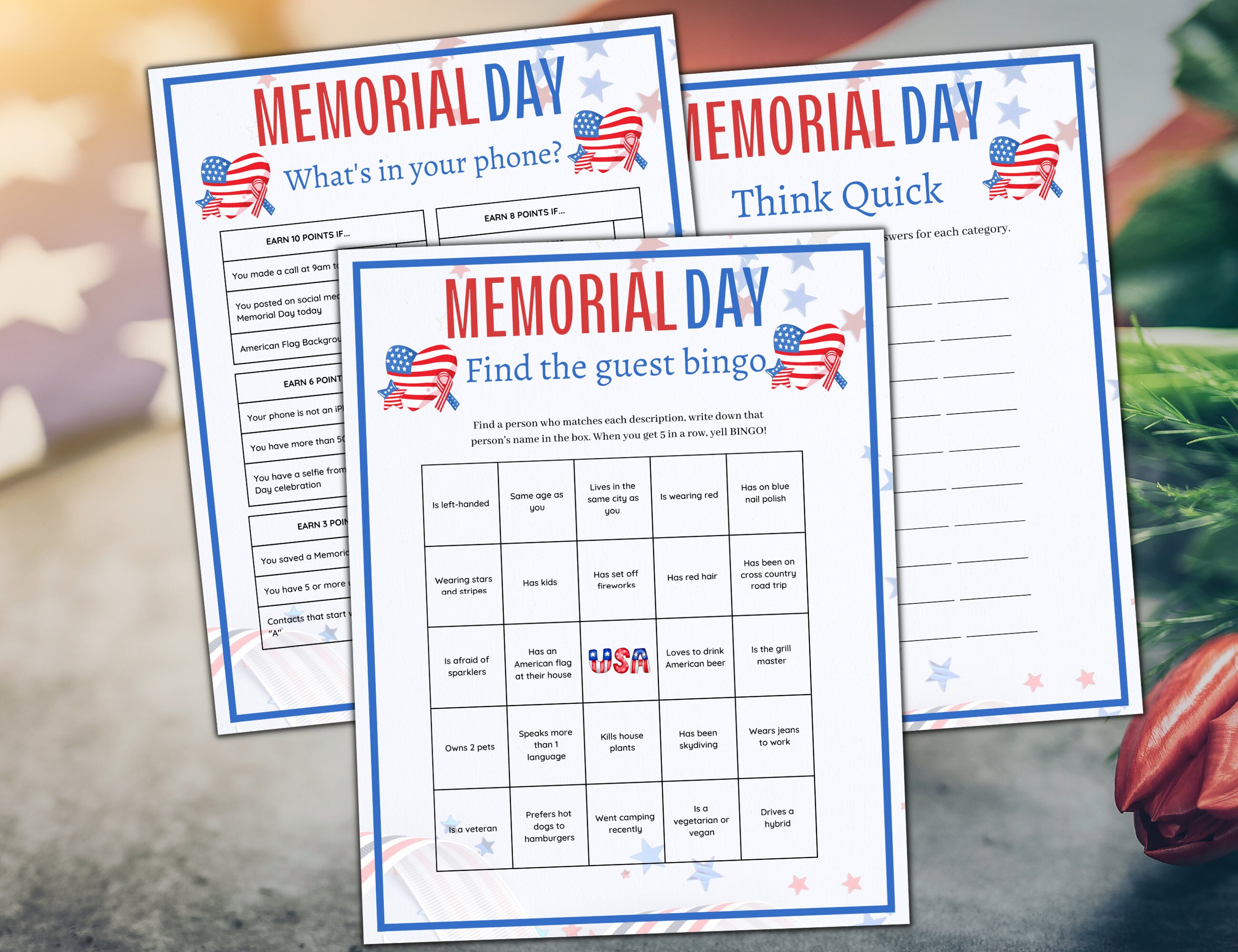 Memorial Day Game Bundle, Printable Family Games, Patriotic Party Games ...
