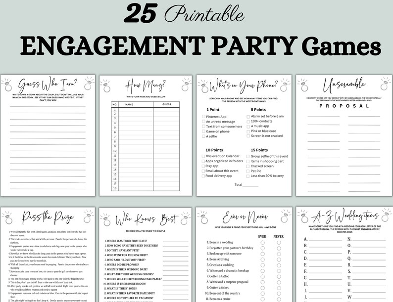 Printable Engagement Party Game Bundle Engagement Party - Etsy