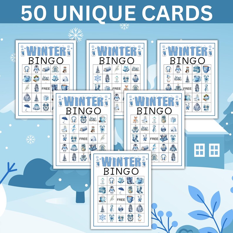 50 Winter Bingo Cards, Wonderland Games, Activity for Kids, Adult Party ...