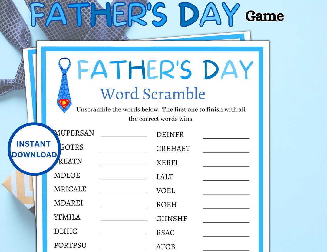 Father's Day Game, Word Scramble, Printable Family Game, Dad's Day ...
