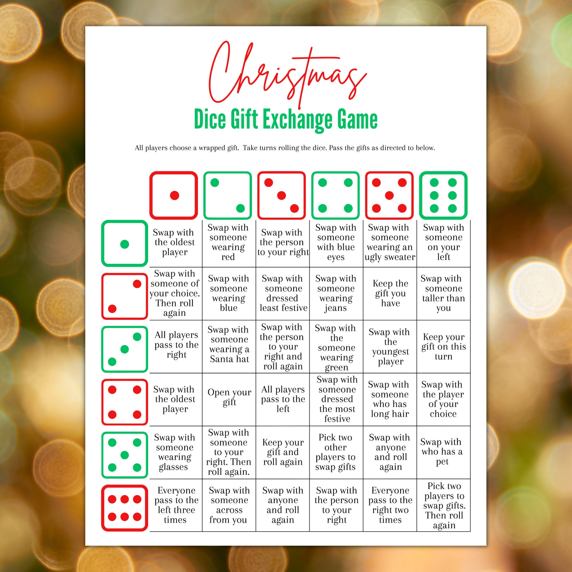 Christmas Gift Exchange Dice Game, Xmas Gift Swap Game, Fun Holiday ...
