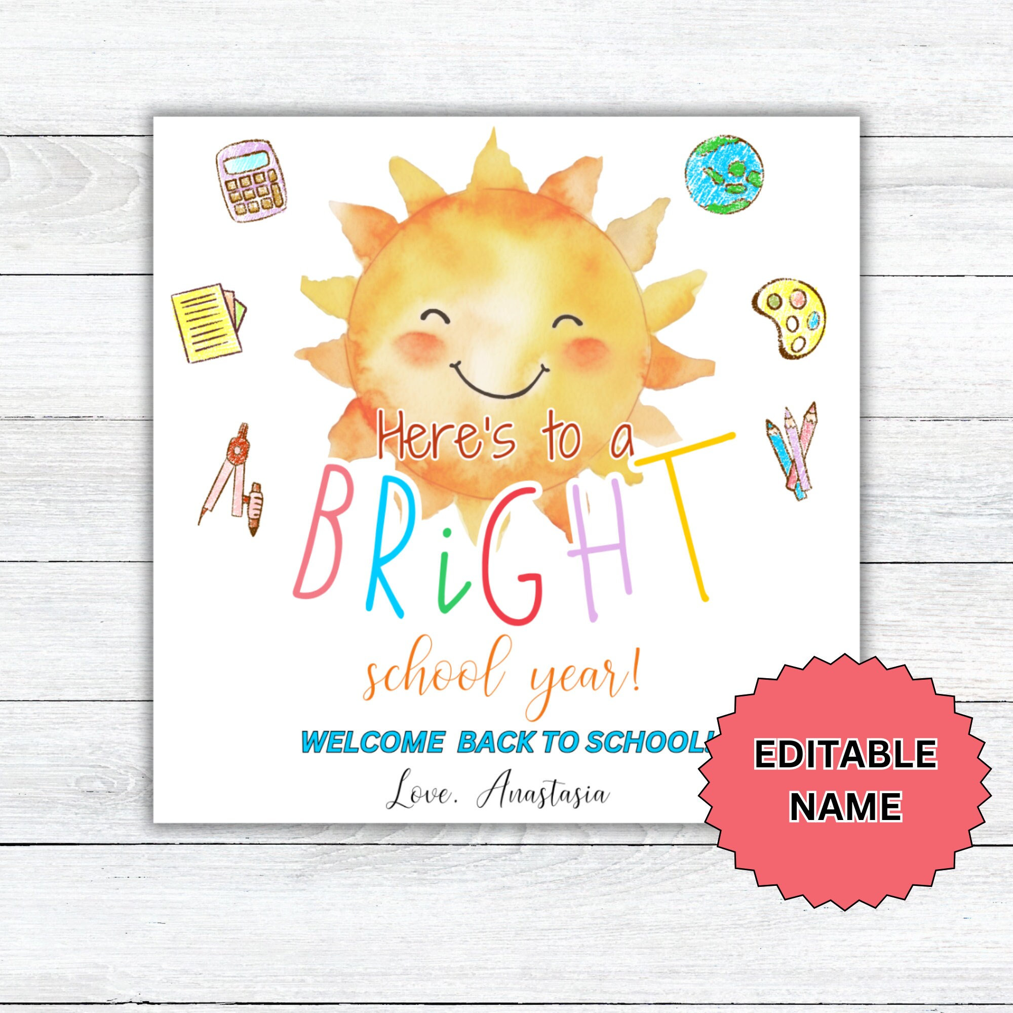 Editable Back to School Gift Tag, Bright School Year Student Gift ...