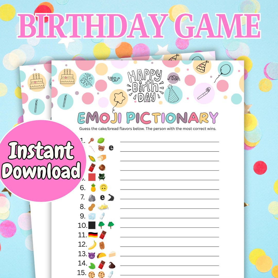 Emoji Pictionary Birthday Game, Printable Birthday Game Kids Teen Adult ...
