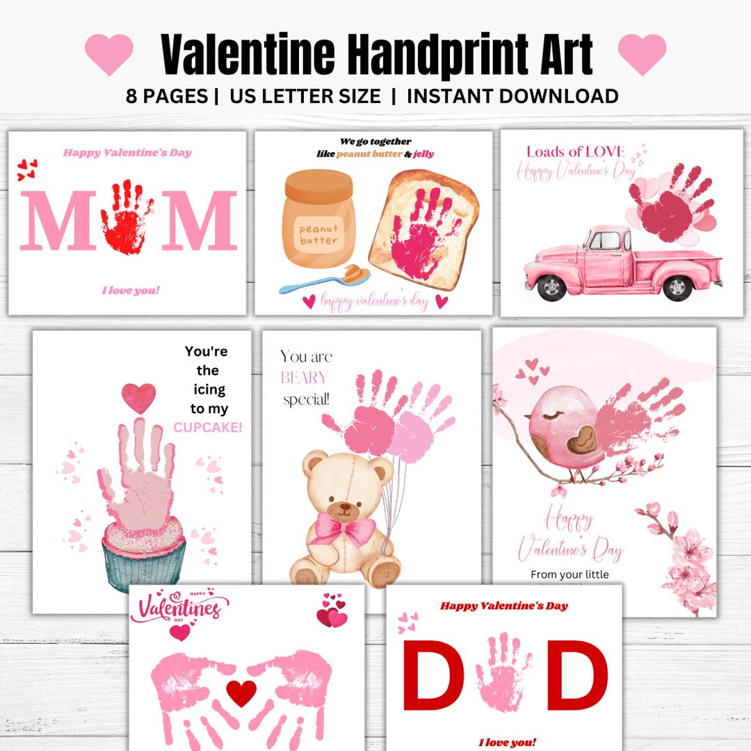 Valentine Handprint Craft Printable Bundle, Valentine Preschool Craft ...