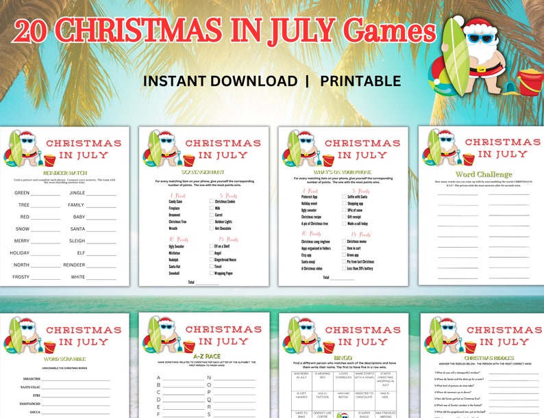Christmas in July Party Games Bundle, Christmas in July Games, Christms ...
