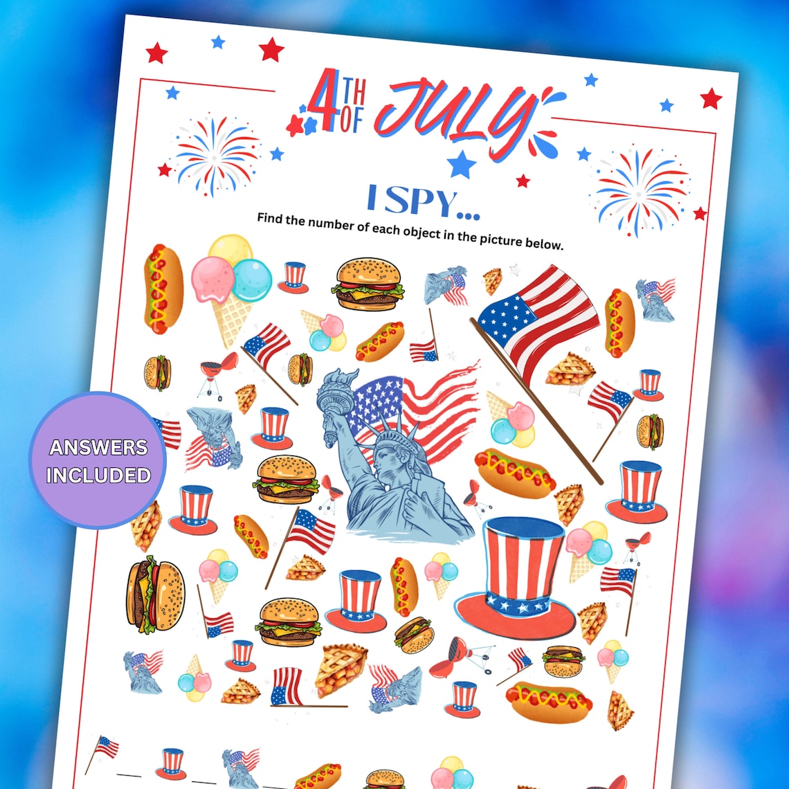 Fourth of July I Spy (find the Object) Game, Printable Family Game ...