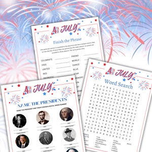 Fourth of July Game Bundle, Printable Family Games, Patriotic Party ...