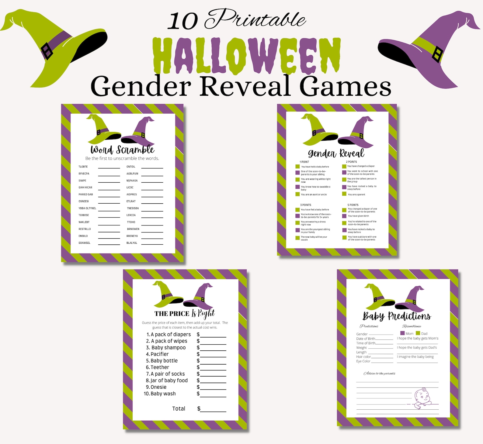 Halloween Themed Printable Gender Reveal Game Bundle is - Etsy