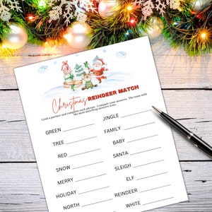 Christmas Reindeer Match Game, Christmas Game Printable, Family ...