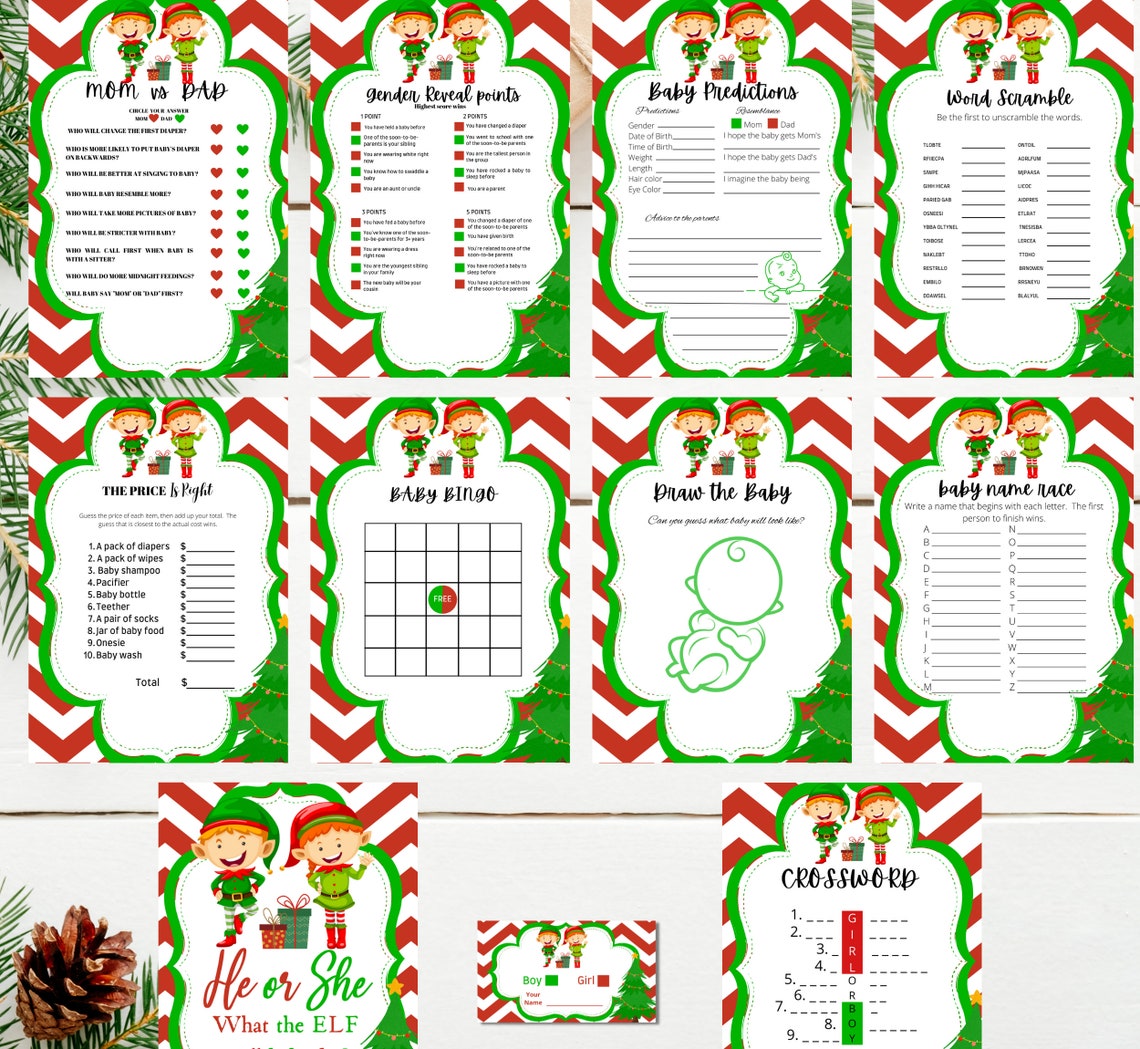 Baby Gender Reveal Printable Games in the Elf Theme Are Perfect for ...