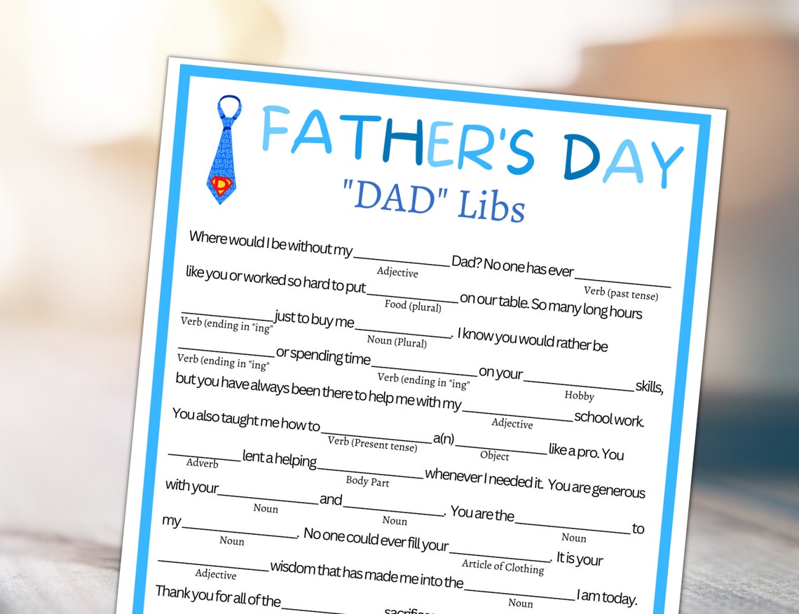 Father's Day Game, Dad Libs, Printable Family Game, Dad's Day Party ...