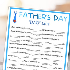 Father's Day Game, Dad Libs, Printable Family Game, Dad's Day Party ...