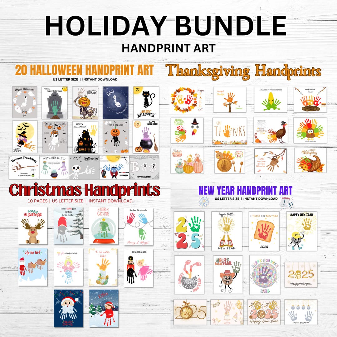 Holiday Handprint Footprint Art Bundle, Thanksgiving Christmas ...