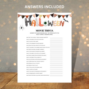 Halloween Movie Trivia Game, Halloween Party Activity, Halloween Adult ...