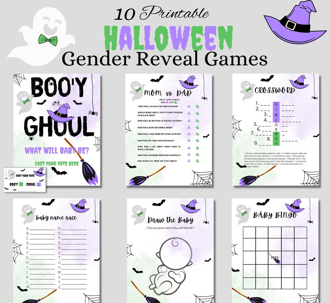 Halloween Themed Printable Gender Reveal Game Bundle is a Perfect Way ...