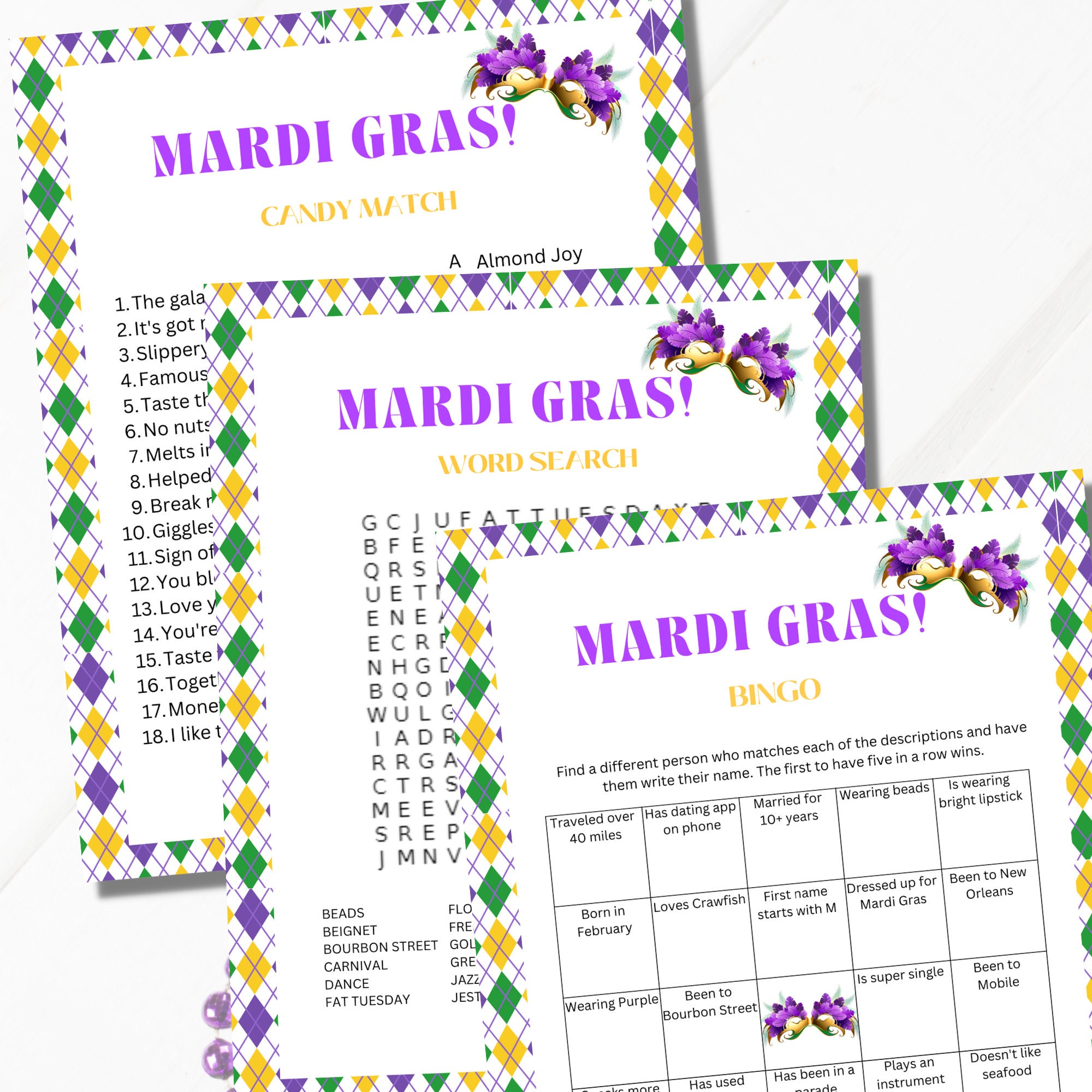 Printable Mardi Gras Game Bundle Party Games and Activities, Mardi Gras ...