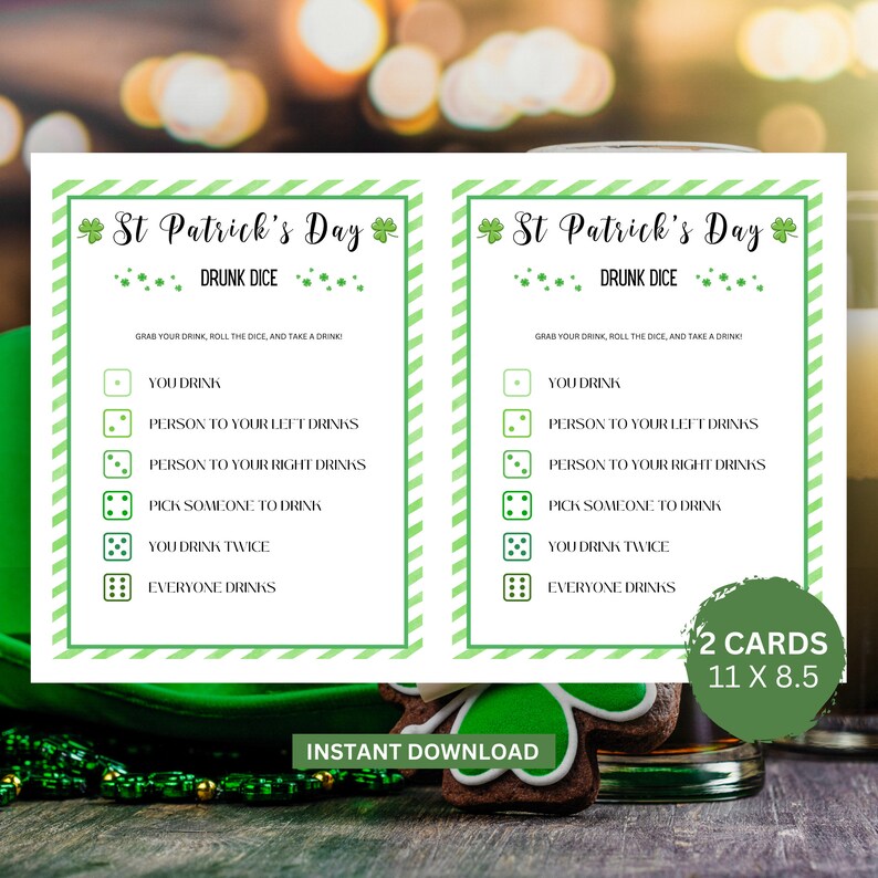 Printable St Patrick's Day Drunk Dice Game, St Paddy's Day Game ...