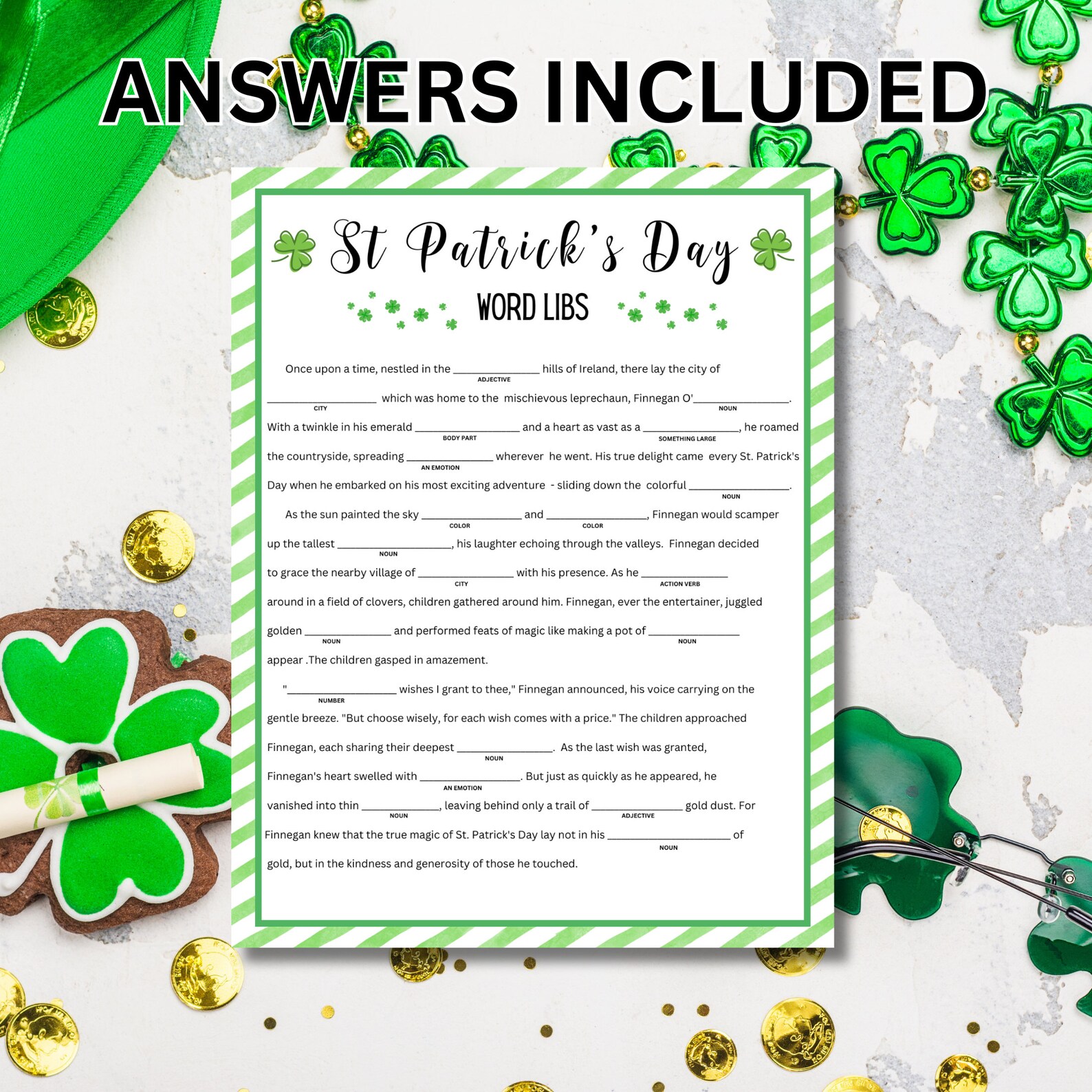 Printable St Patrick's Day Word Libs Game, St Paddy's Day Game Activity ...