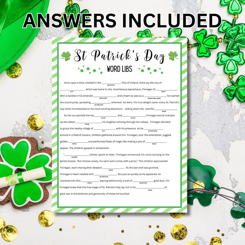 Printable St Patrick's Day Word Libs Game, St Paddy's Day Game Activity ...