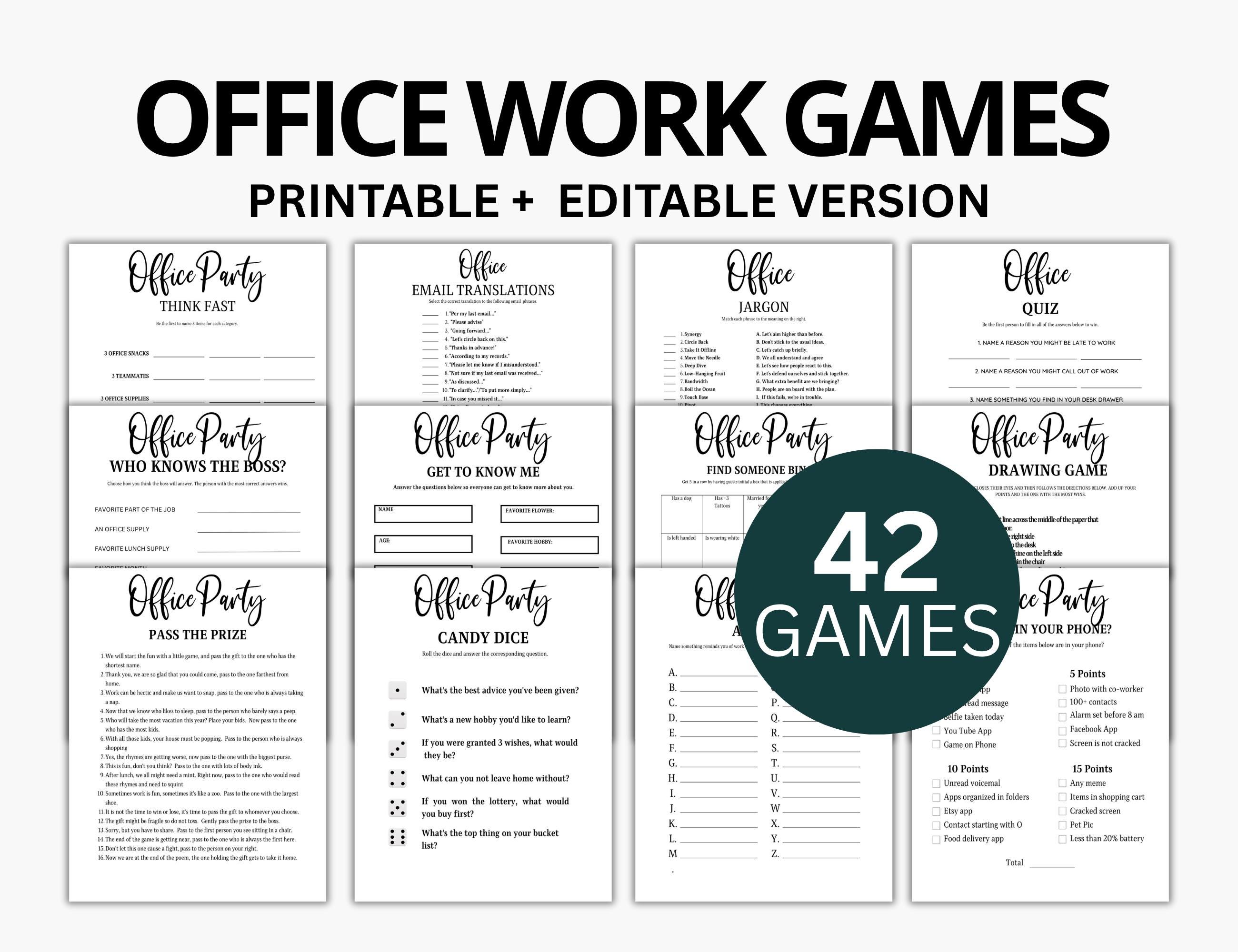 Office Party Game Bundle, Printable Work Party Games, Get to Know You ...