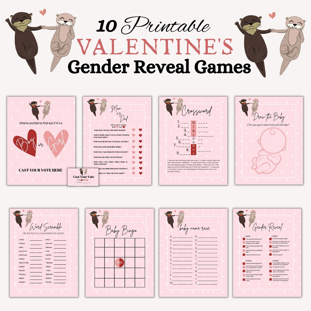 VALENTINE'S Gender Reveal Games Otter Theme Are Perfect for Your ...