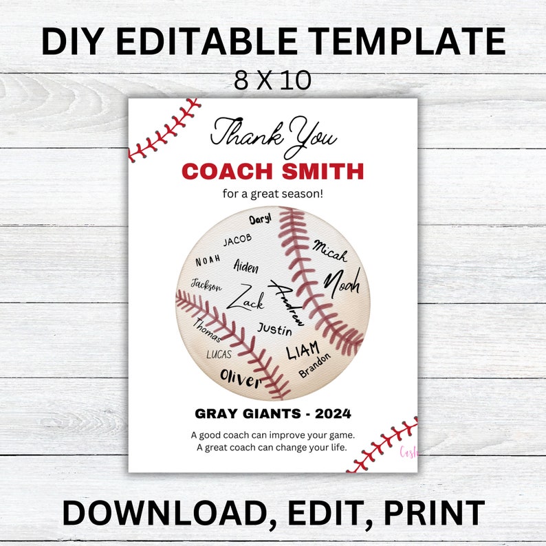 EDITABLE Baseball Coach Appreciation Gift Printable, Team Gift ...