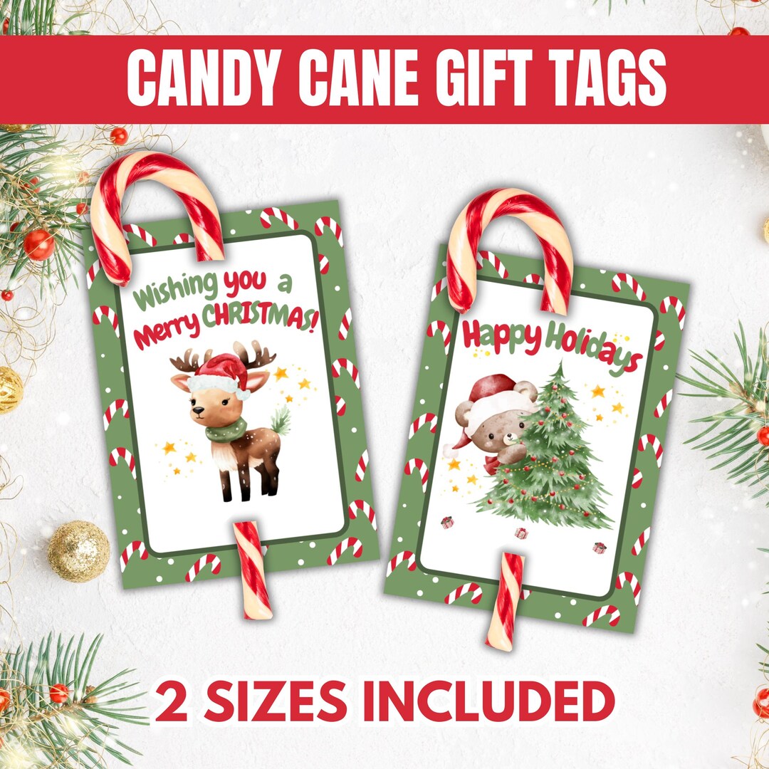 Christmas Candy Cane Gift Tag, Kids Candy Cane Favors Gift Tags, Candy ...