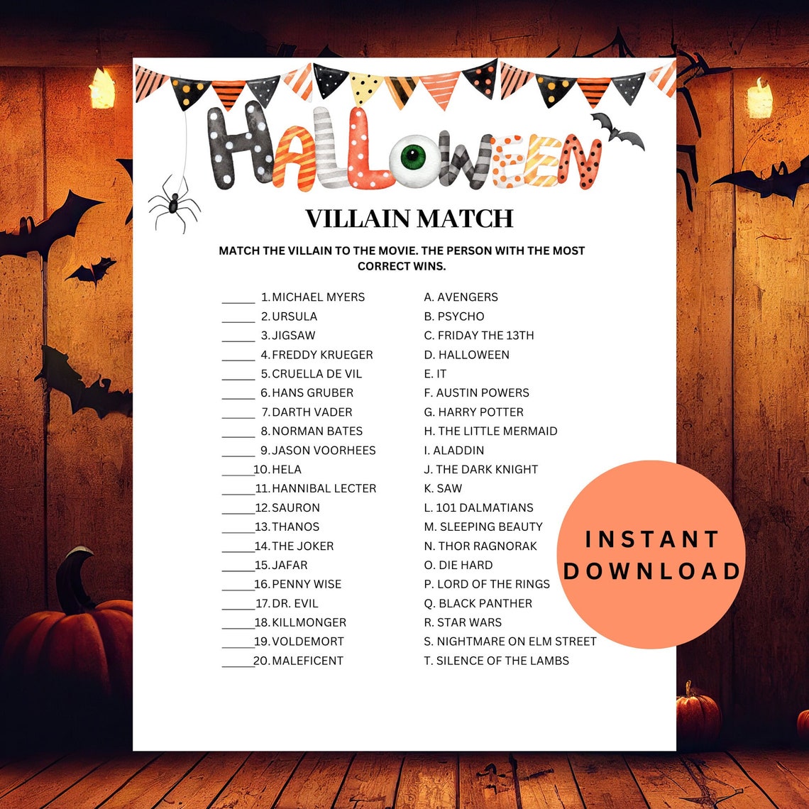 Halloween Villain Match Game Halloween Party Activity - Etsy