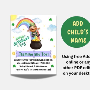 Catch a Leprechaun Letter to Child, St Patricks Day Note, Printable ...