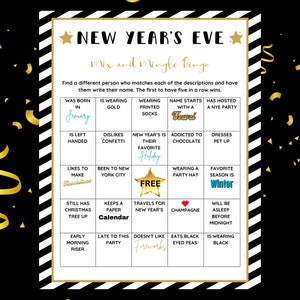 New Years Mix & Mingle Bingo Game, New Years Eve Party Game, New Years ...
