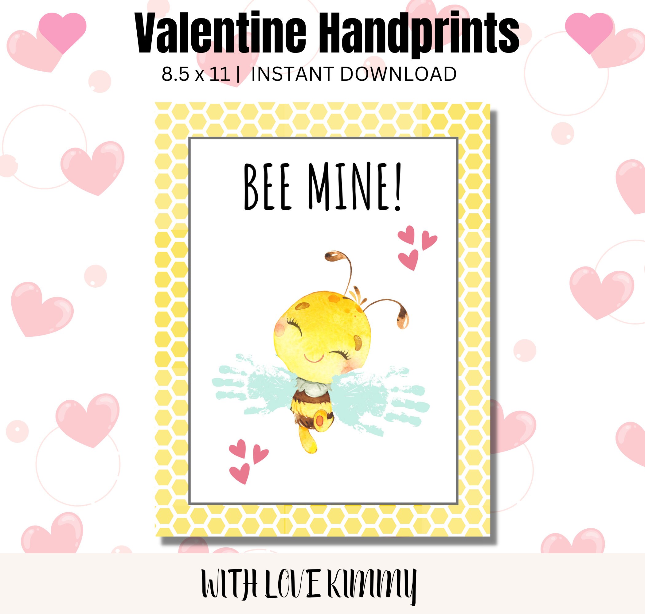 Valentine Handprint Craft ART Printable, Valentine Preschool Art ...